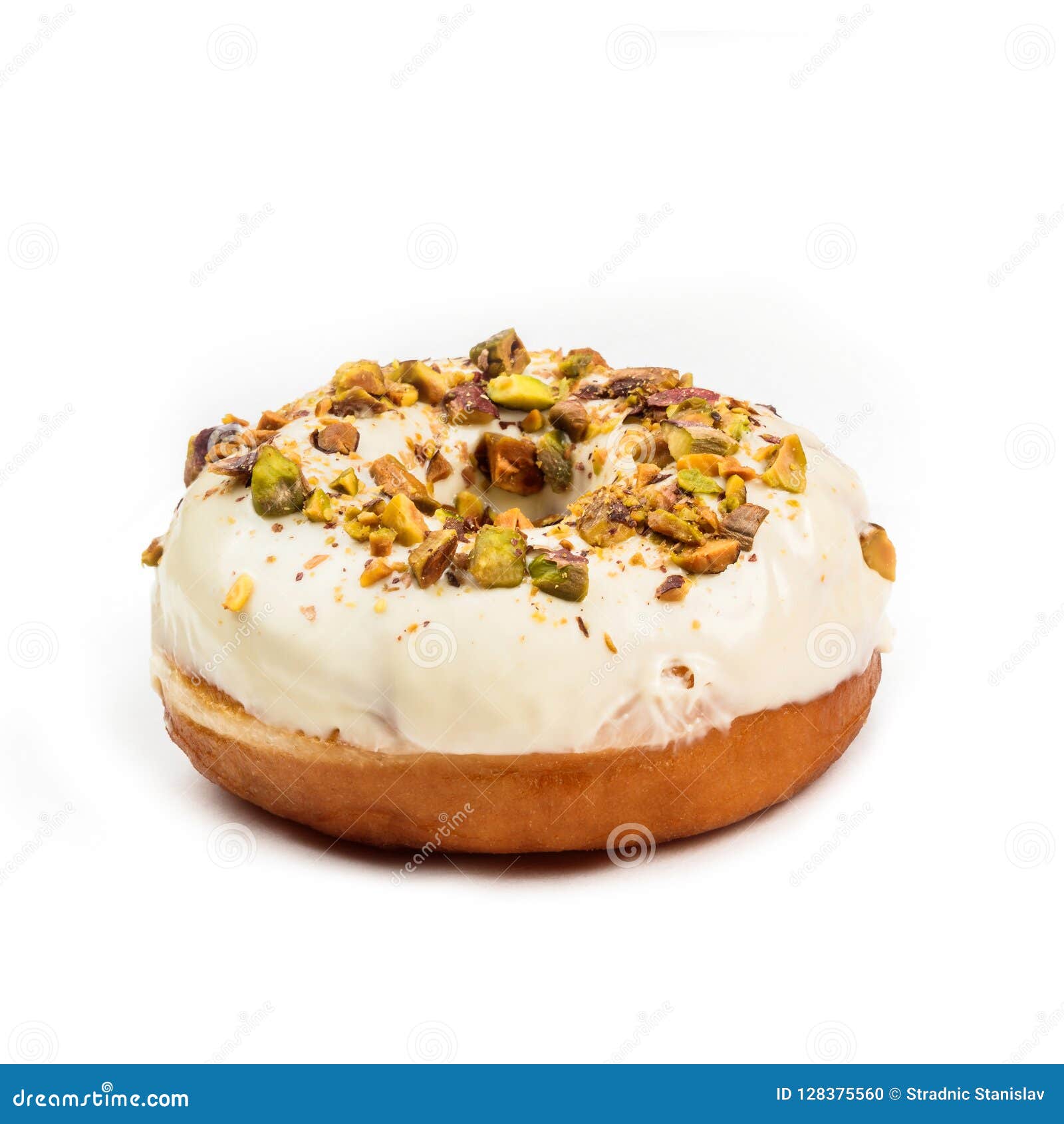 Donut with White Cream and Hazelnut Core, Isolated on White Background ...