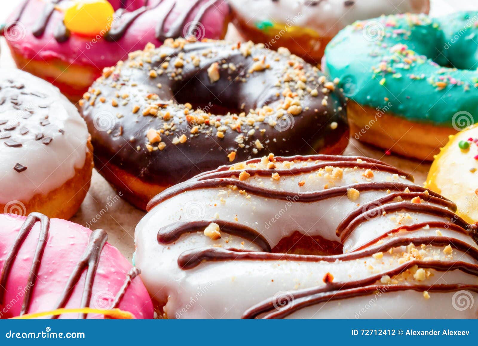 Donut in White Glaze Drizzled with Chocolate Stock Photo - Image of ...