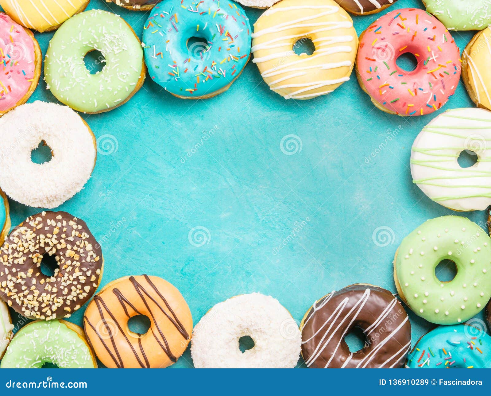 Donuts on Blue Background , Copy Space, Top View Stock Image - Image of ...