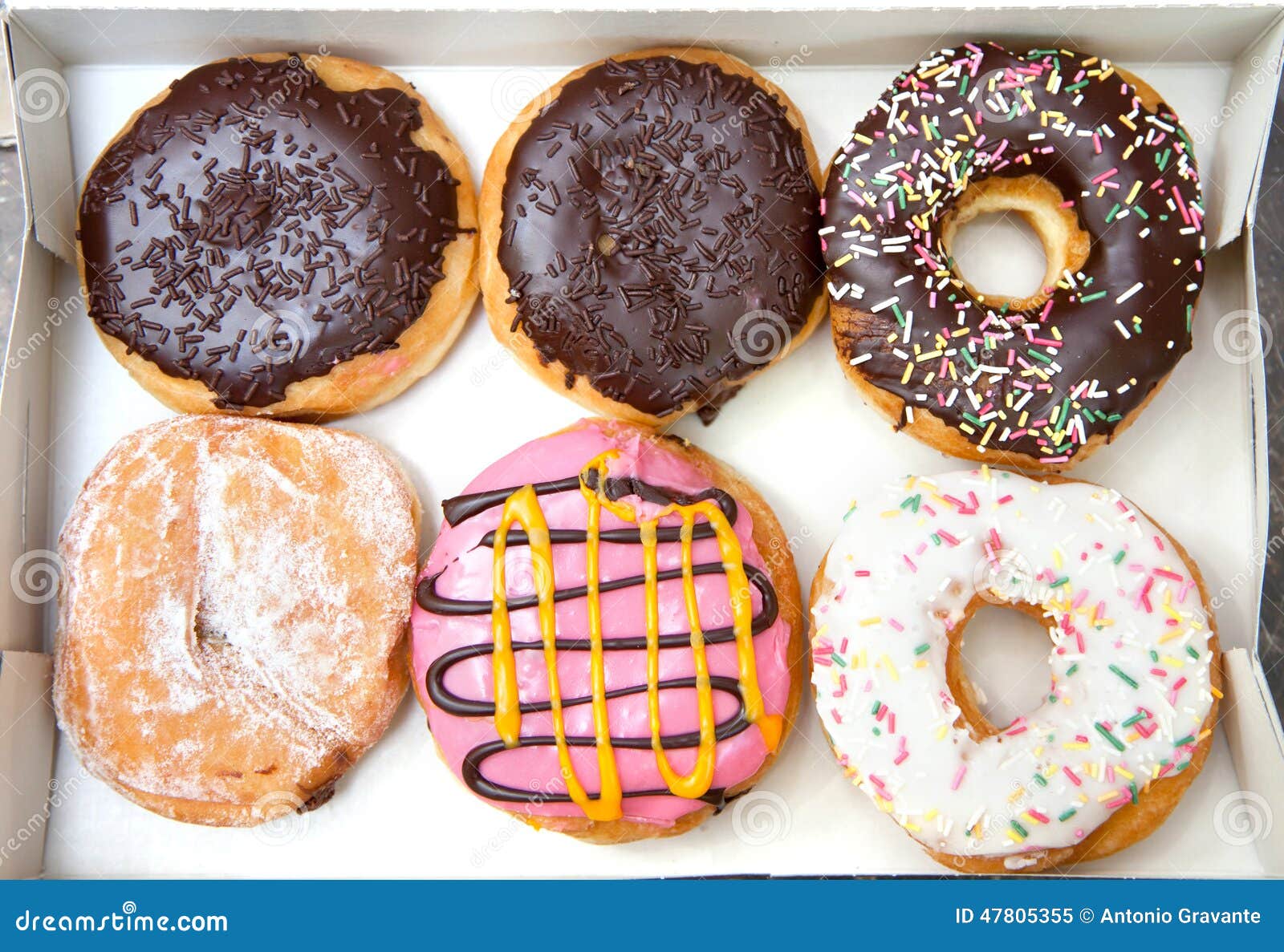 Donuts in box. stock image. Image of breakfast, pastry - 47805355