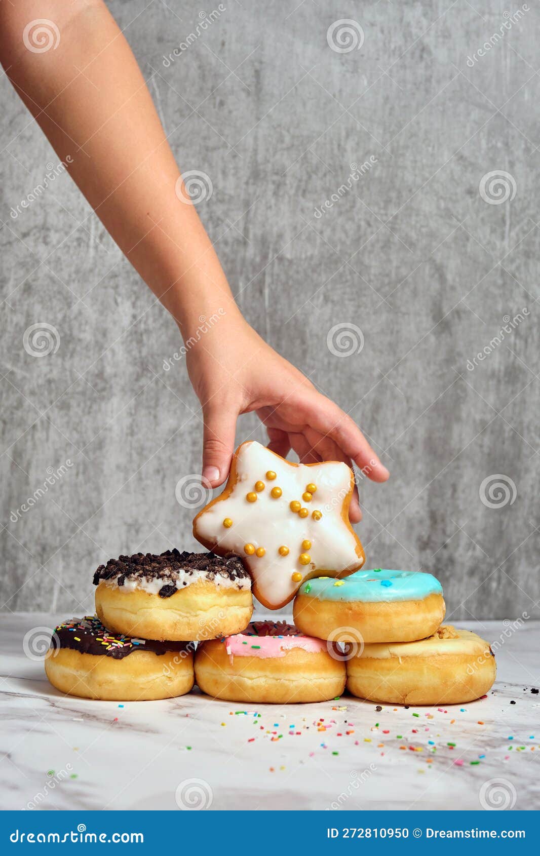 Donuts Cake on the Table with a Pyramid Stock Photo - Image of ...