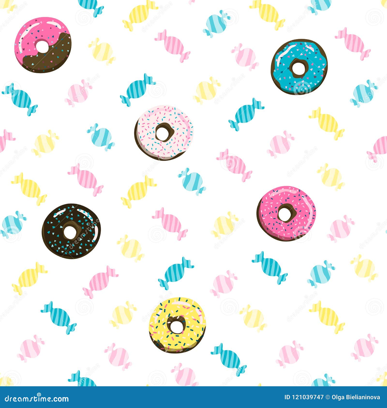 Donuts and Candy Seamless Pattern Stock Vector - Illustration of ...