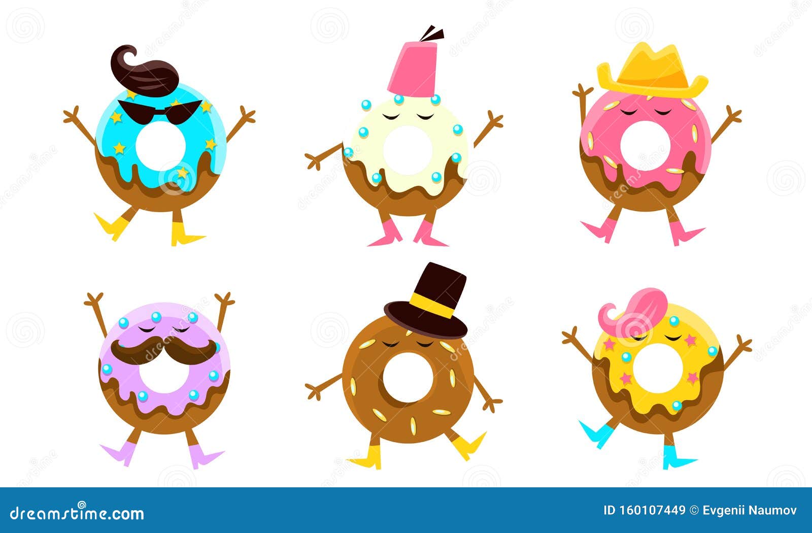 Donuts Cartoon Characters Set, Humanized Glazed Doughnuts with ...