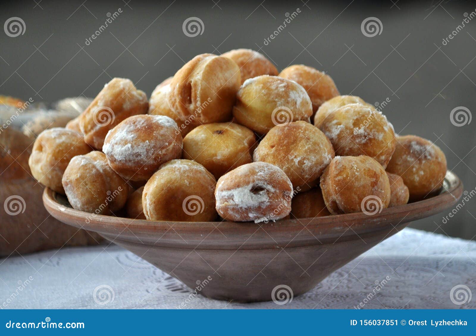 Donuts in a ceramic bowl stock image. Image of bowl - 156037851