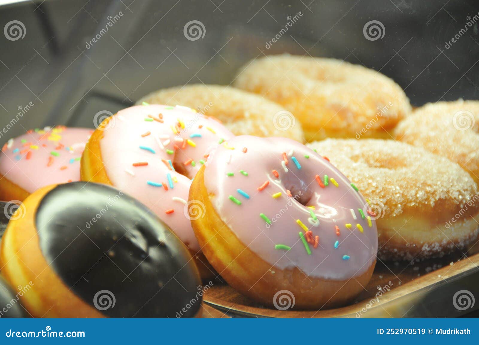 Donuts with Chocolate Coating and Sugar Coating Stock Image - Image of ...