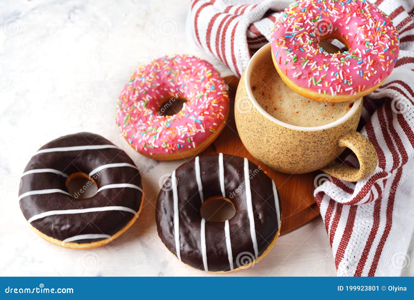 Donuts and coffee cup stock image. Image of dish, cooking - 199923801
