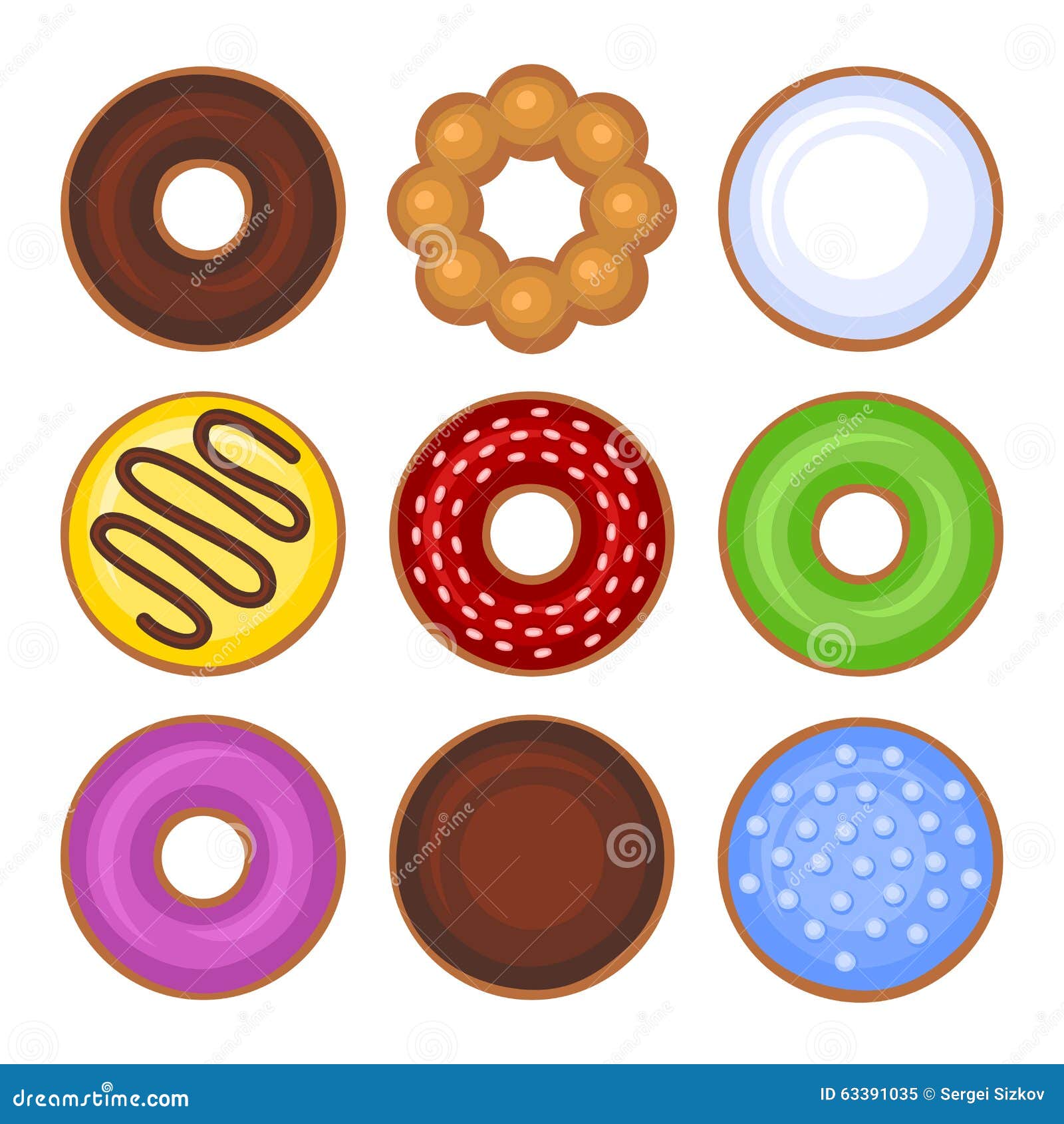 Donuts Collection Icons Set on White Background Stock Vector ...