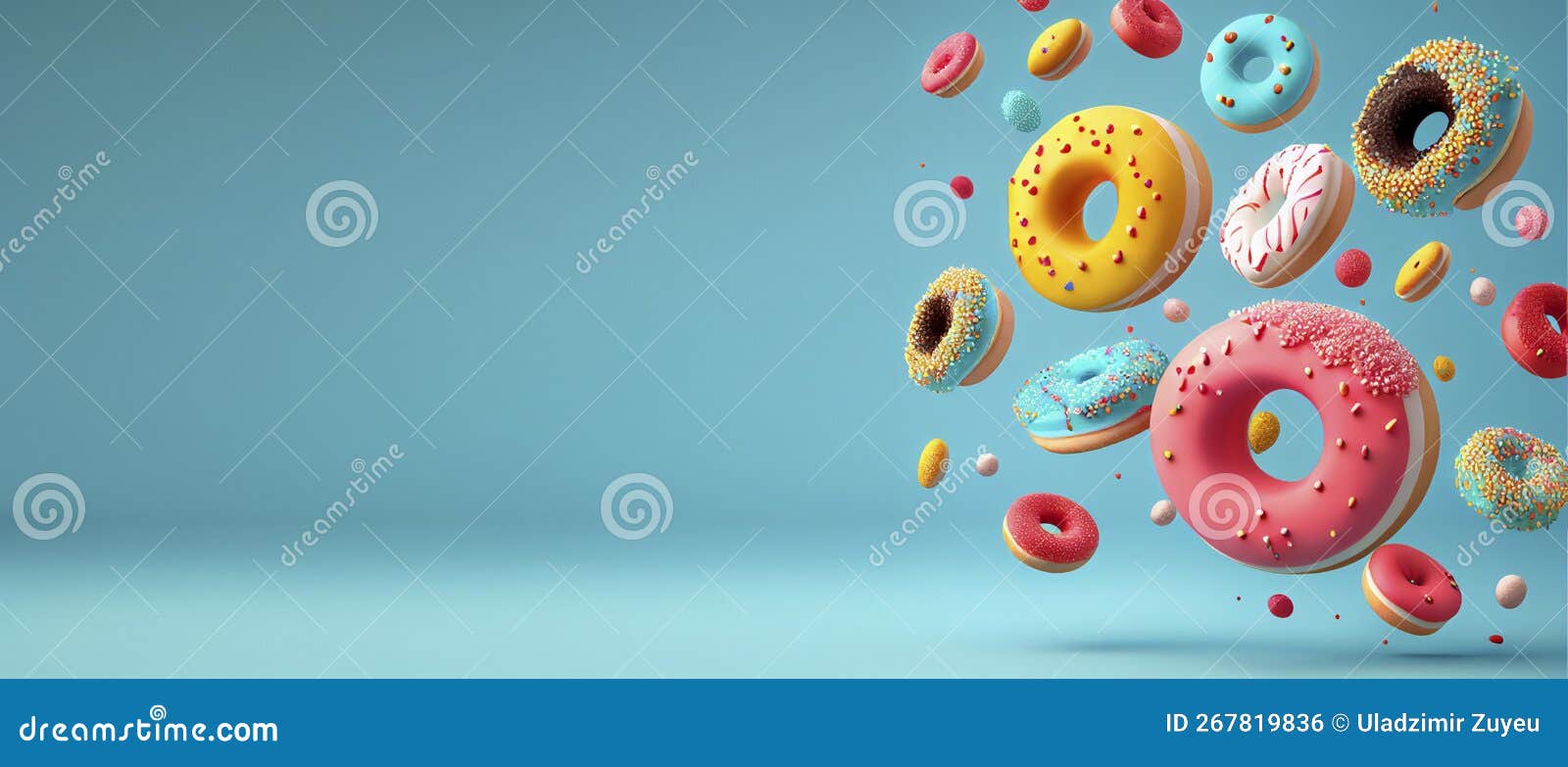 Donuts of Different Colors on a Blue Background. Created with ...