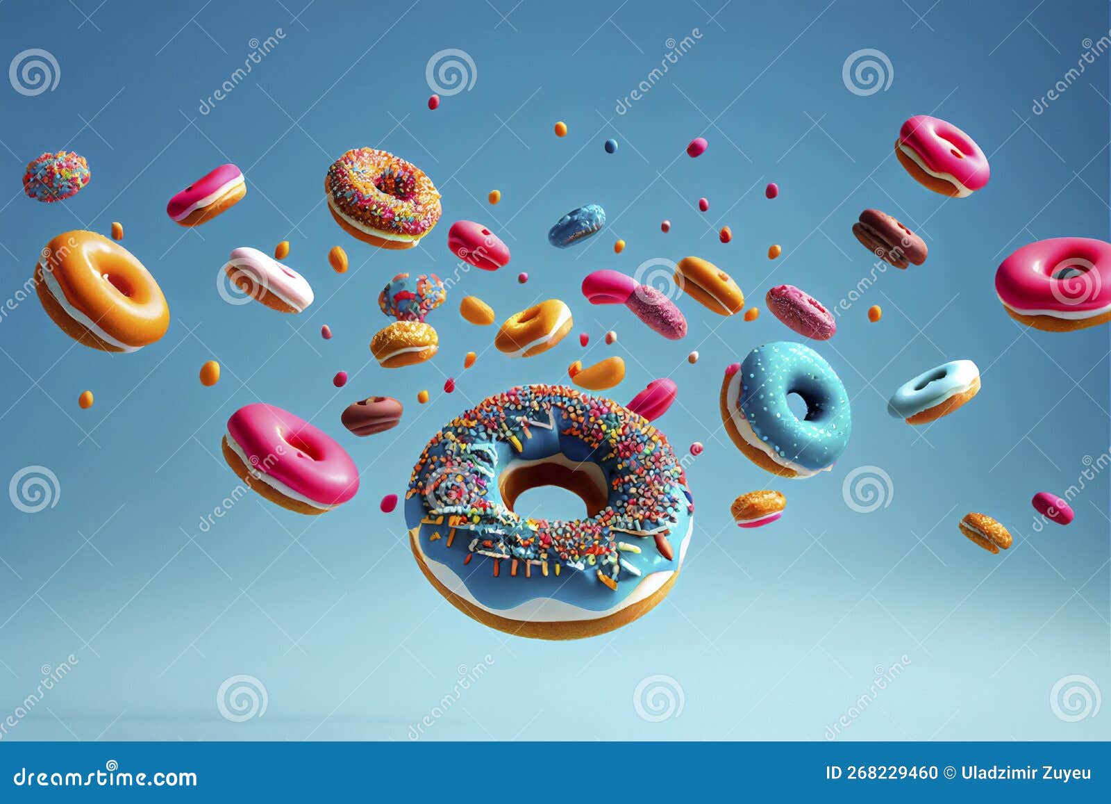 Donuts of Different Colors on a Blue Background. Created with ...