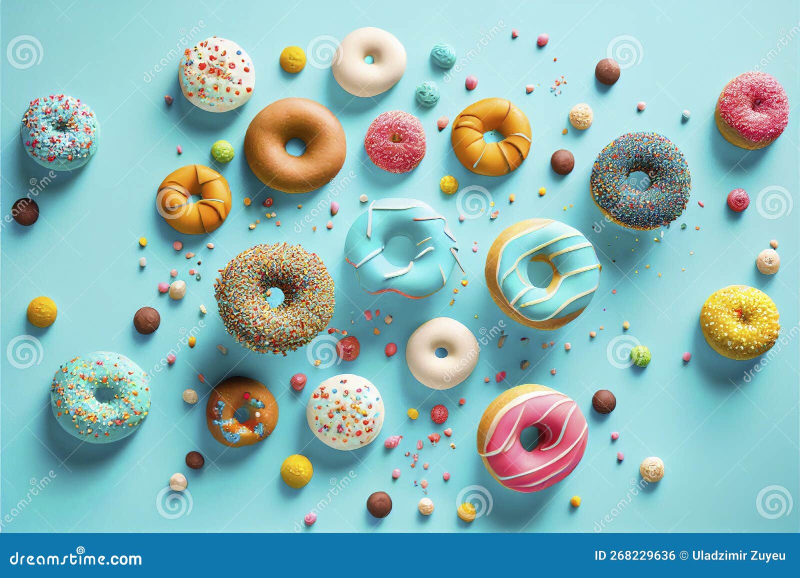 Donuts of Different Colors on a Blue Background. Created with ...