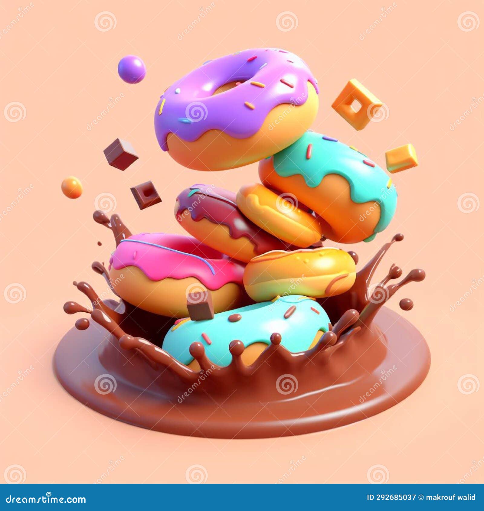 Donuts falling in chocolat stock illustration. Illustration of chocolat ...