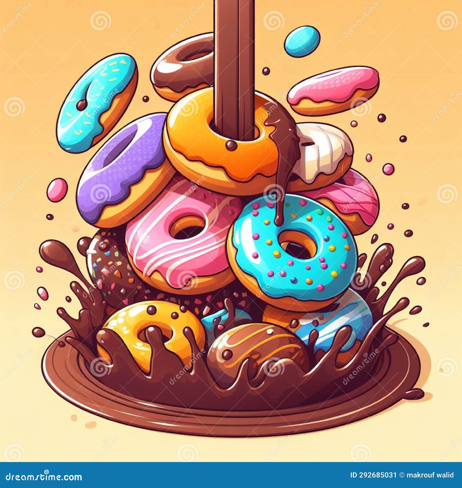 Donuts falling in chocolat stock image. Image of pattern - 292685031