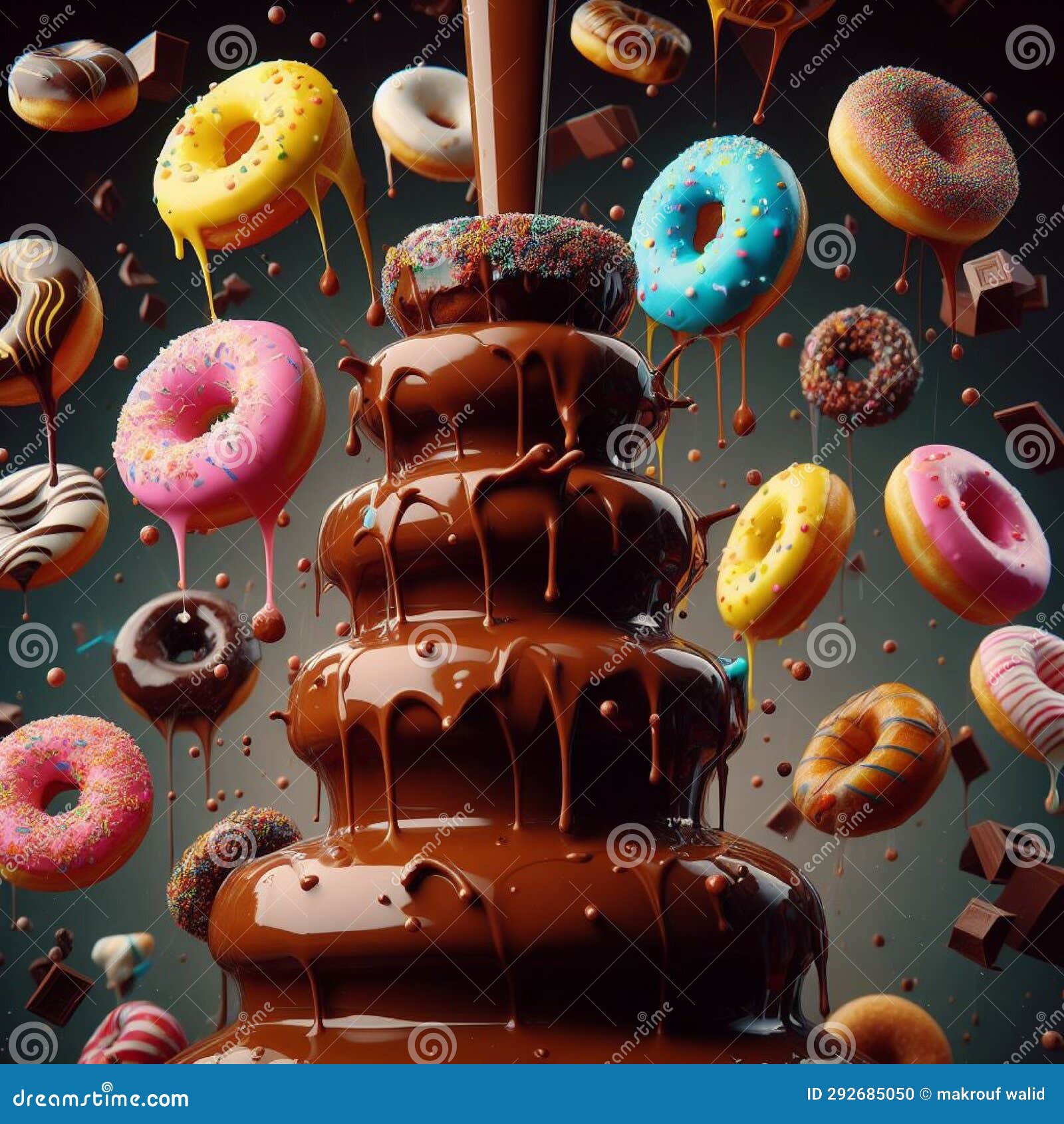 Donuts falling in chocolat stock photo. Image of baking - 292685050