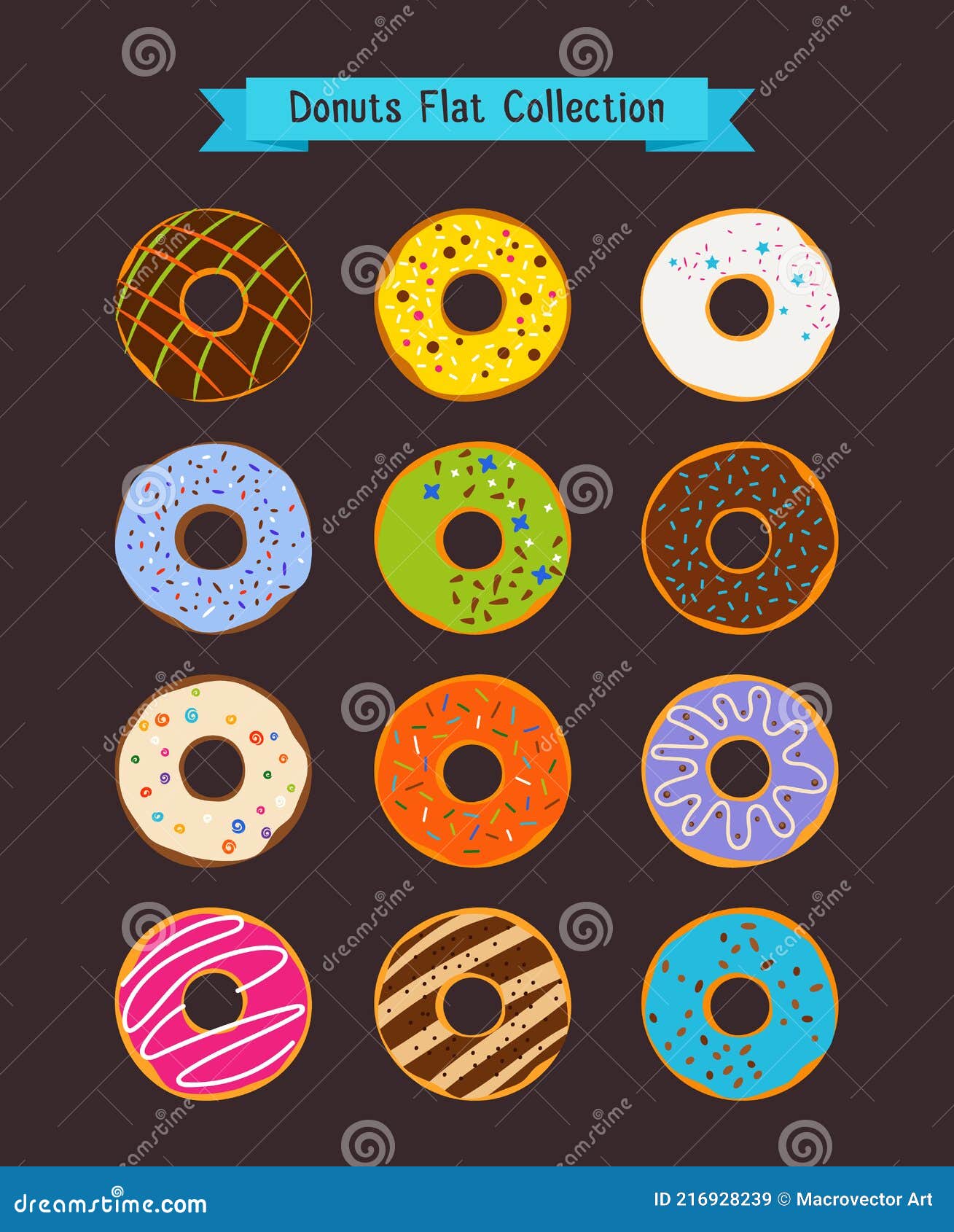 Donuts Flat Icons. Donut and Coffee Shop Vector Elements Stock Vector - Illustration of icing ...