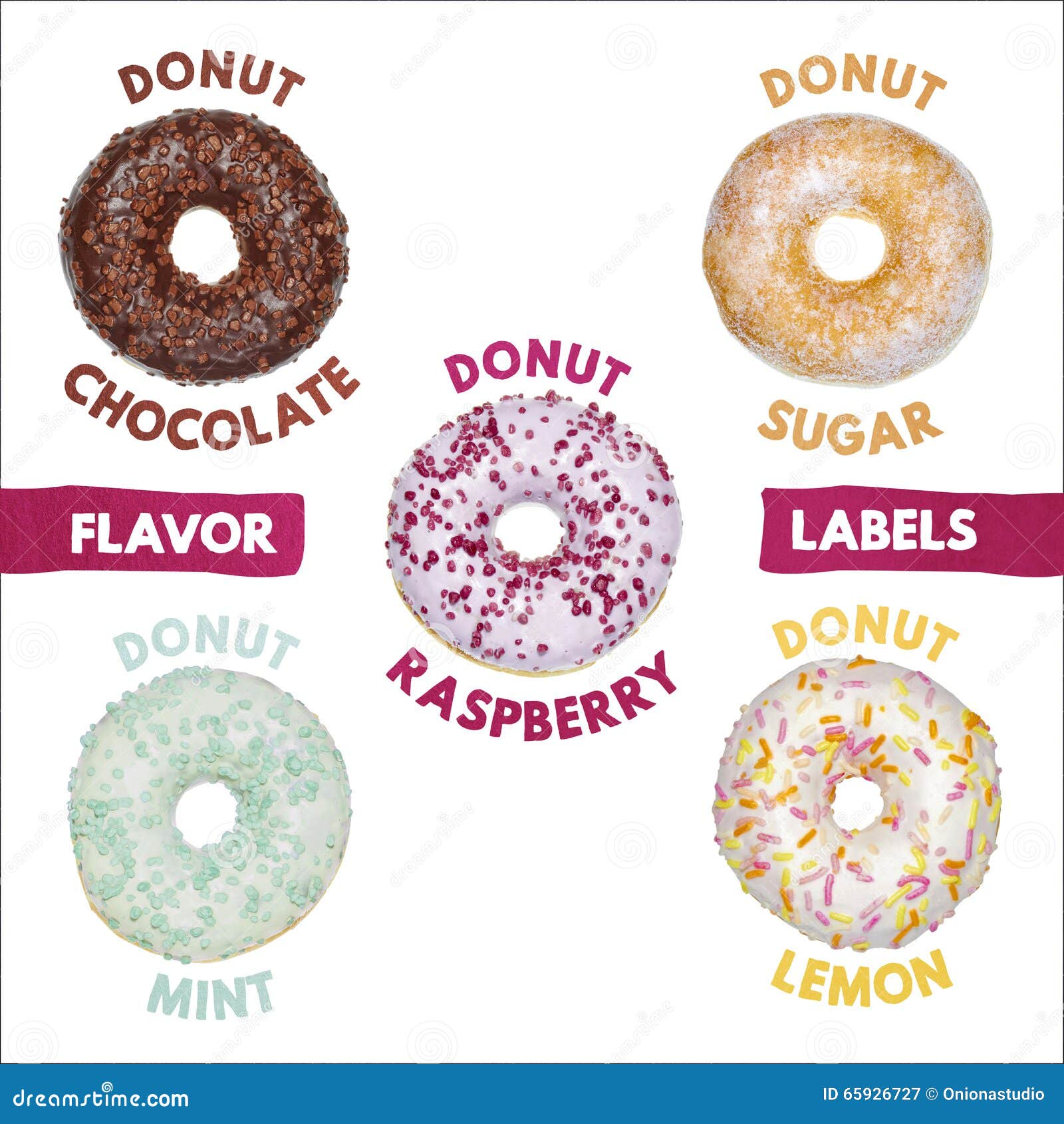 Donuts flavor labels stock image. Image of sketch, dessert - 65926727