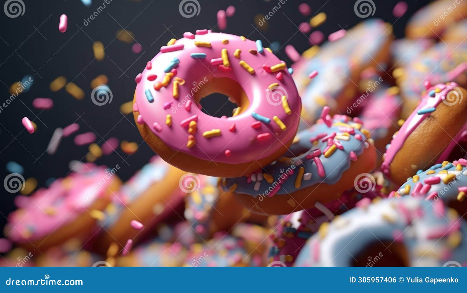 Donuts Fly into the Air and Sprinkle Colored Sprinkles Stock Photo ...
