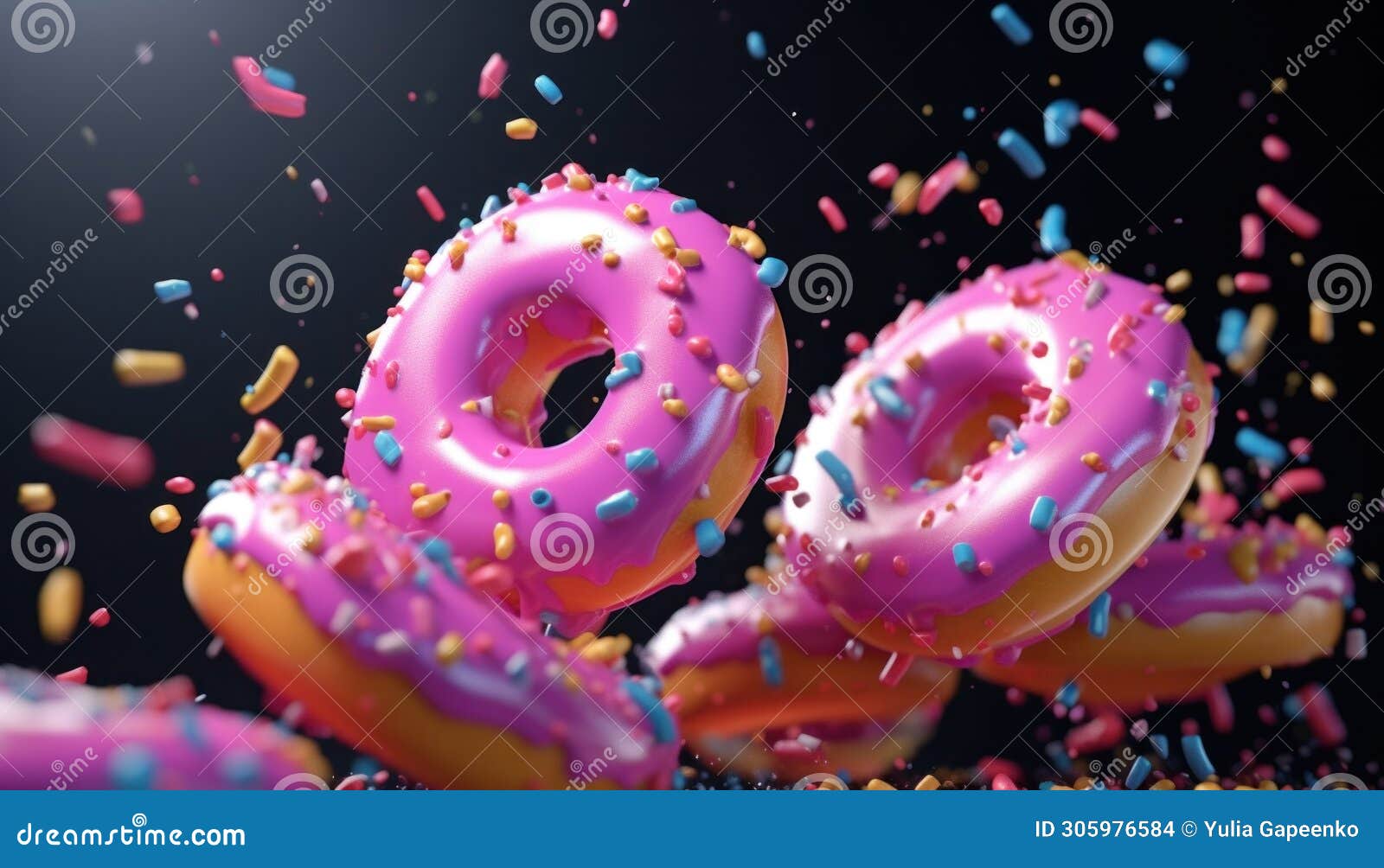 Donuts Fly into the Air and Sprinkle Colored Sprinkles Stock Photo ...