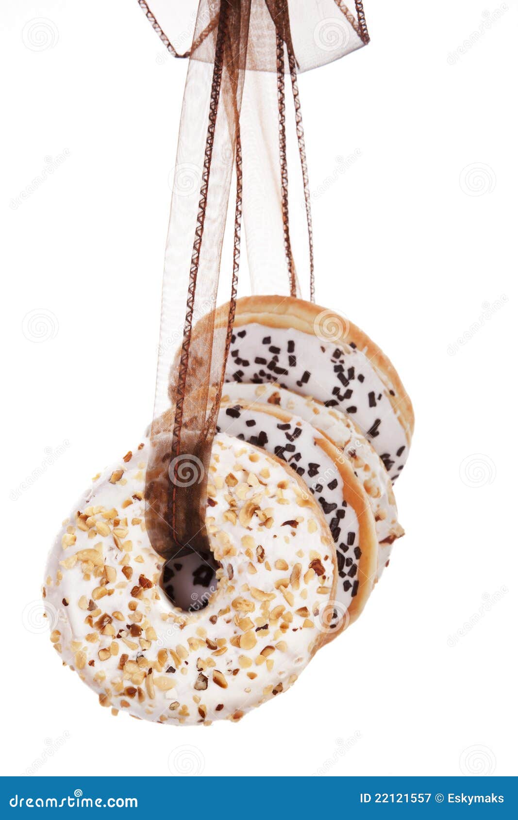 Donuts hanging isolated. stock image. Image of brown - 22121557