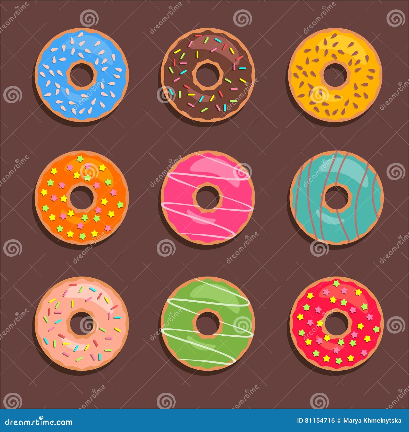 Donuts icons set. stock vector. Illustration of pink - 81154716