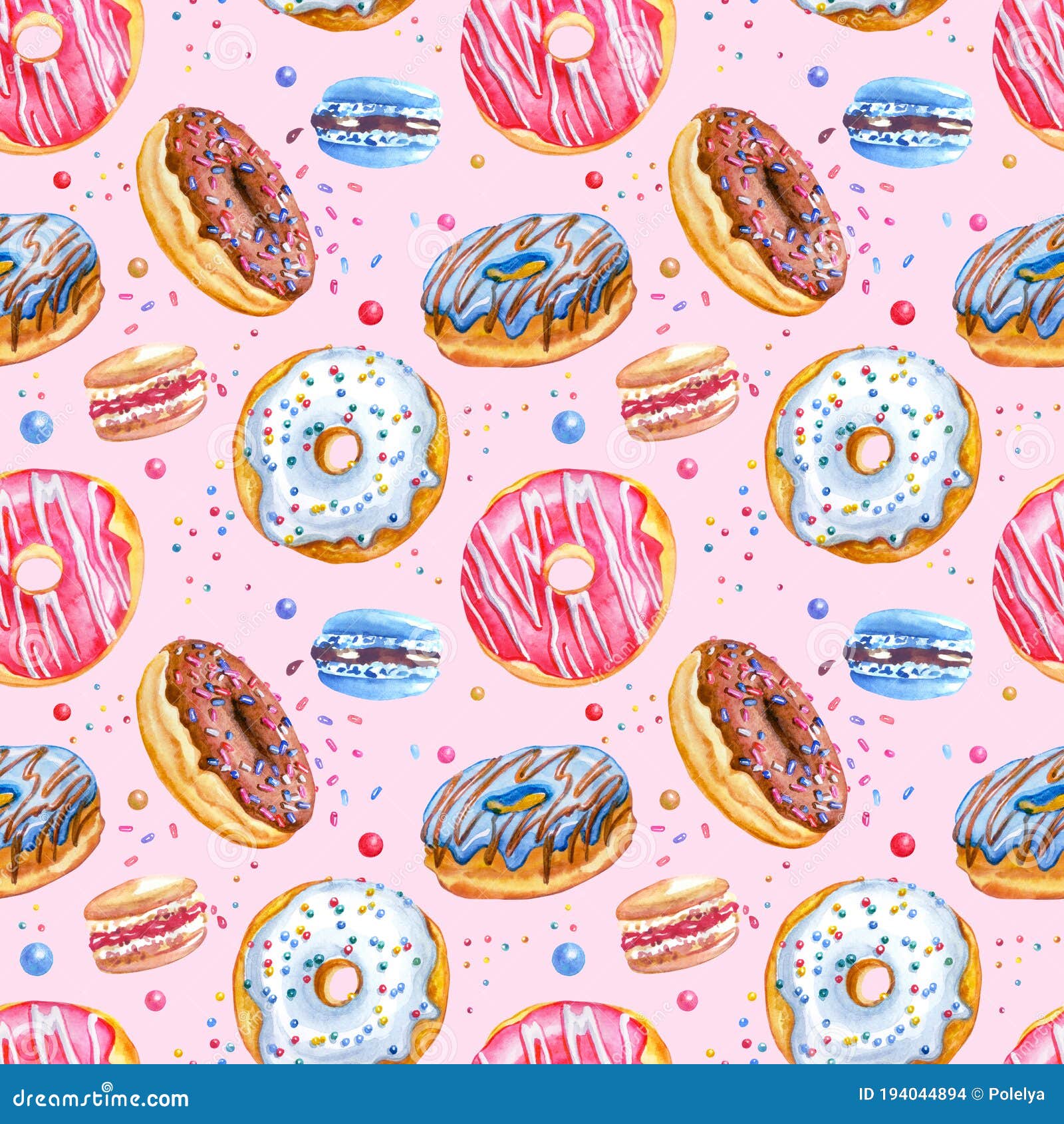 Donuts, Macaroon and Jelly Beans Seamless Pattern on a Pink Background ...
