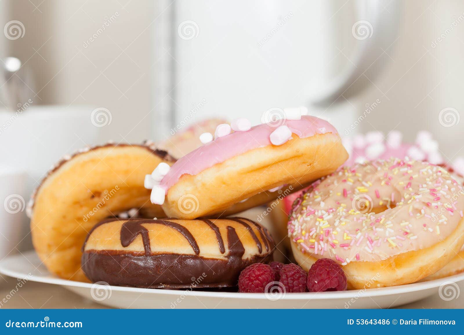 Donuts on plate stock photo. Image of plate, food, unhealthy - 53643486