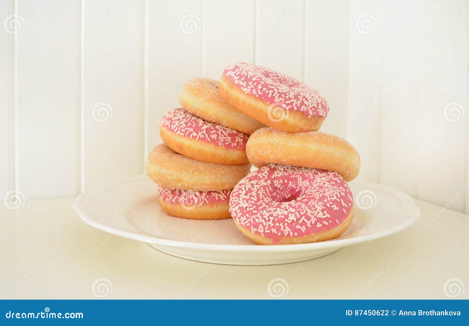 Donuts on a Plate Wooden Planks Background Stock Photo - Image of ...