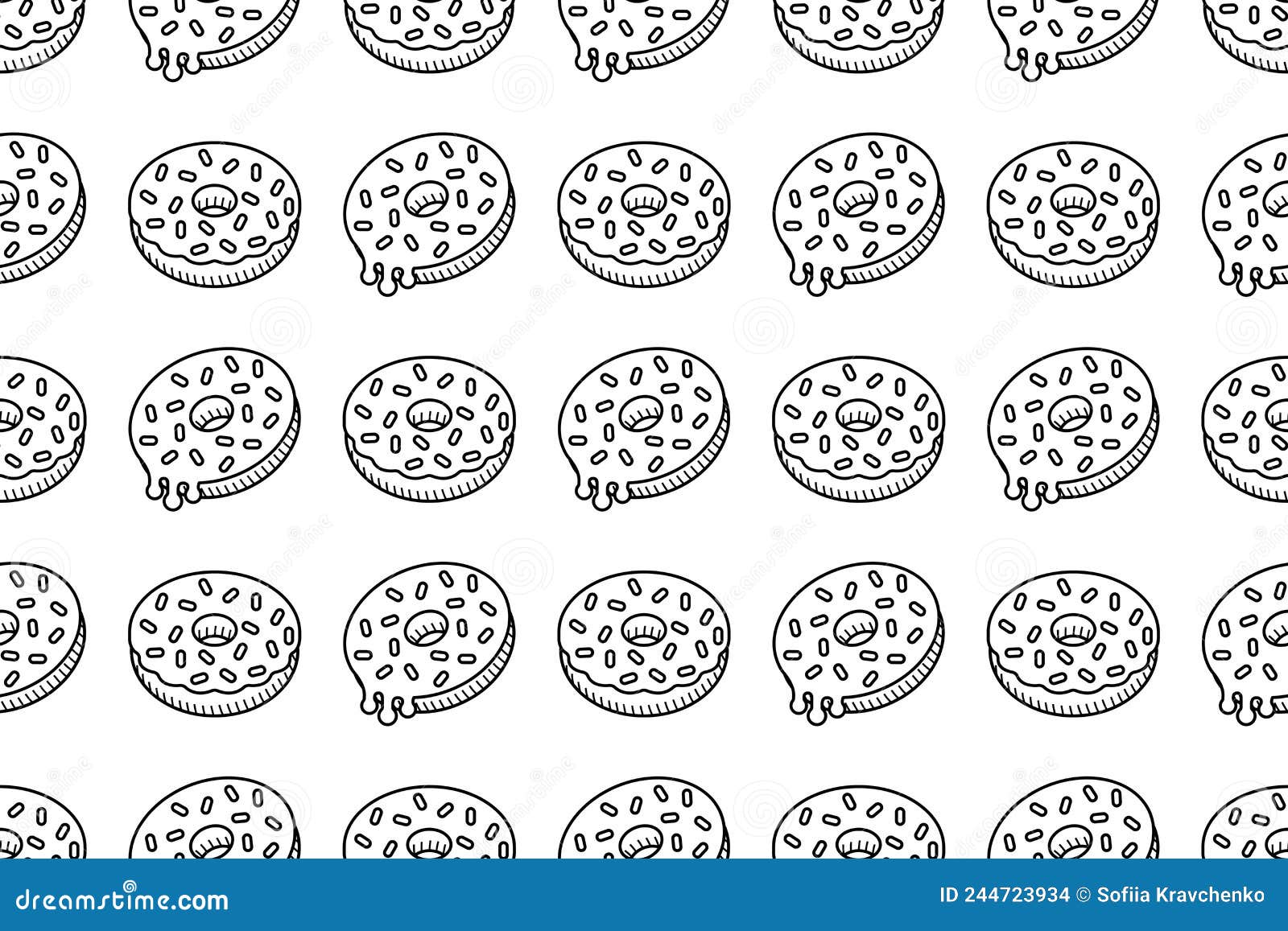 Donuts Seamless Pattern Black and White Line Stock Vector ...