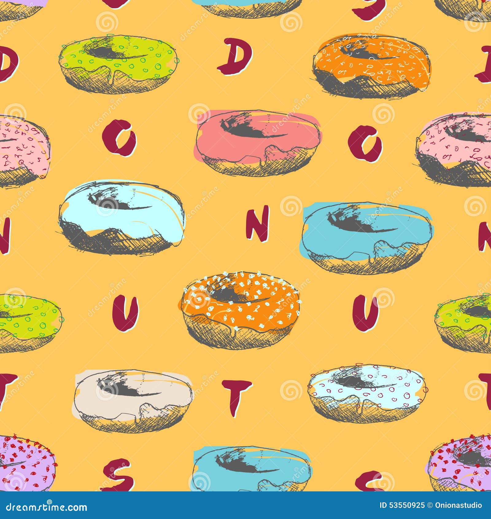 Donuts seamless pattern stock vector. Illustration of colour - 53550925