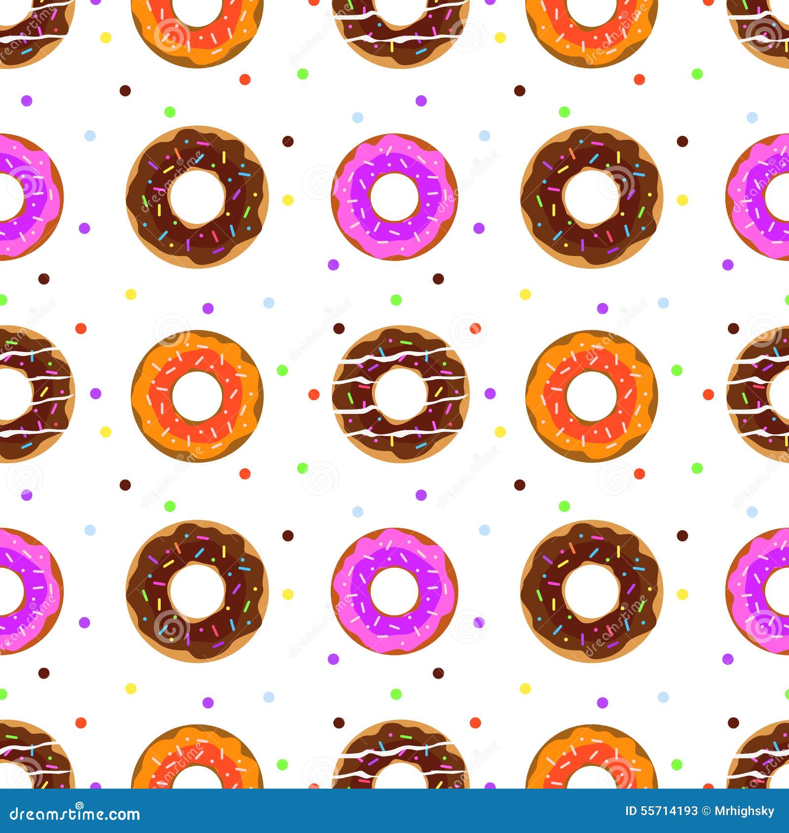 Donuts seamless pattern stock vector. Illustration of dessert - 55714193