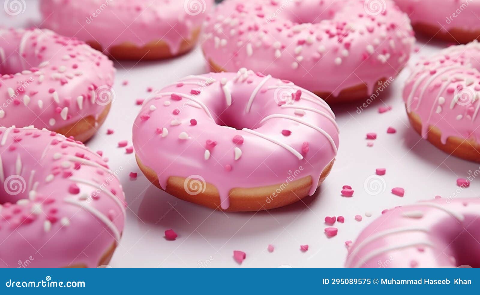 Donuts in the Shape of Pink Hearts on a Light Background Stock ...