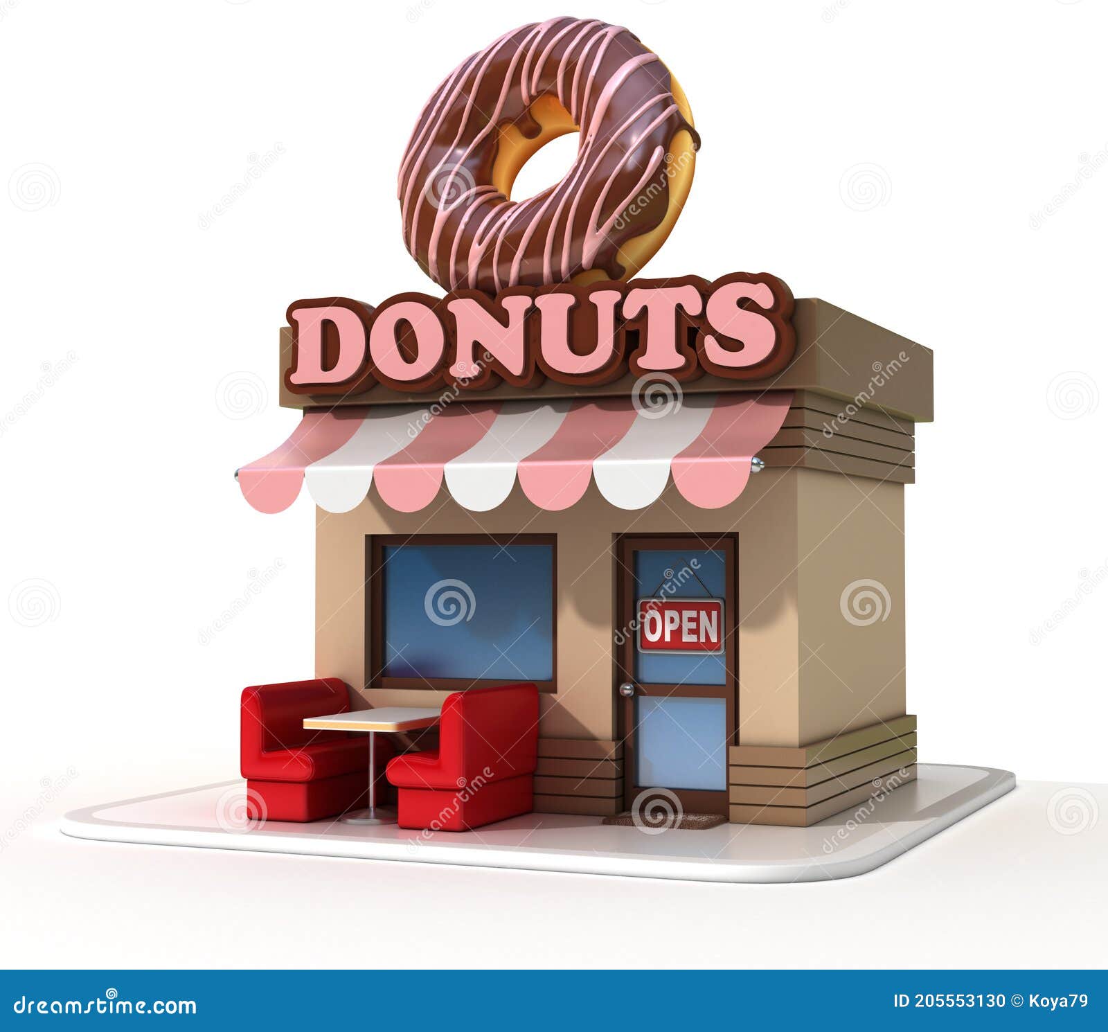Donuts Shop Store Front 3d Rendering Stock Illustration - Illustration ...