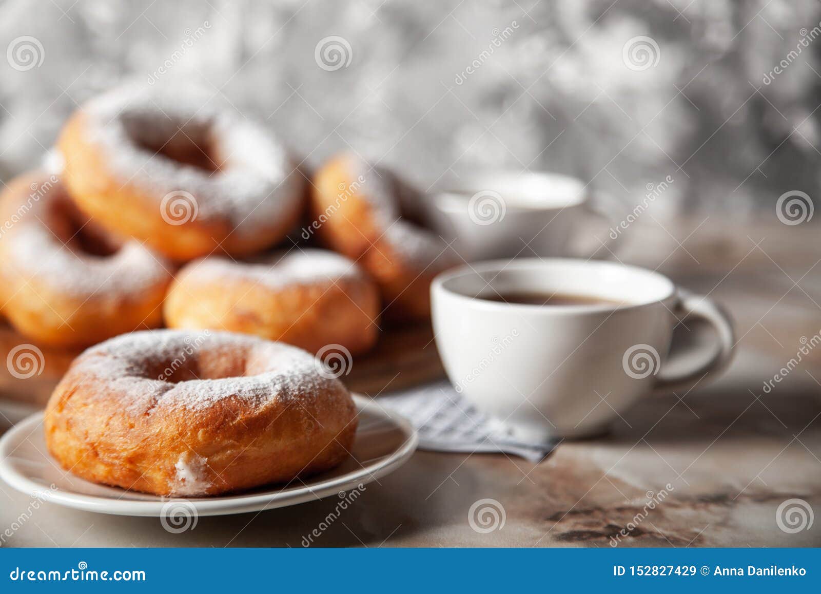 Donuts Sprinkled With Powdered Sugar Stock Image Image Of Morning
