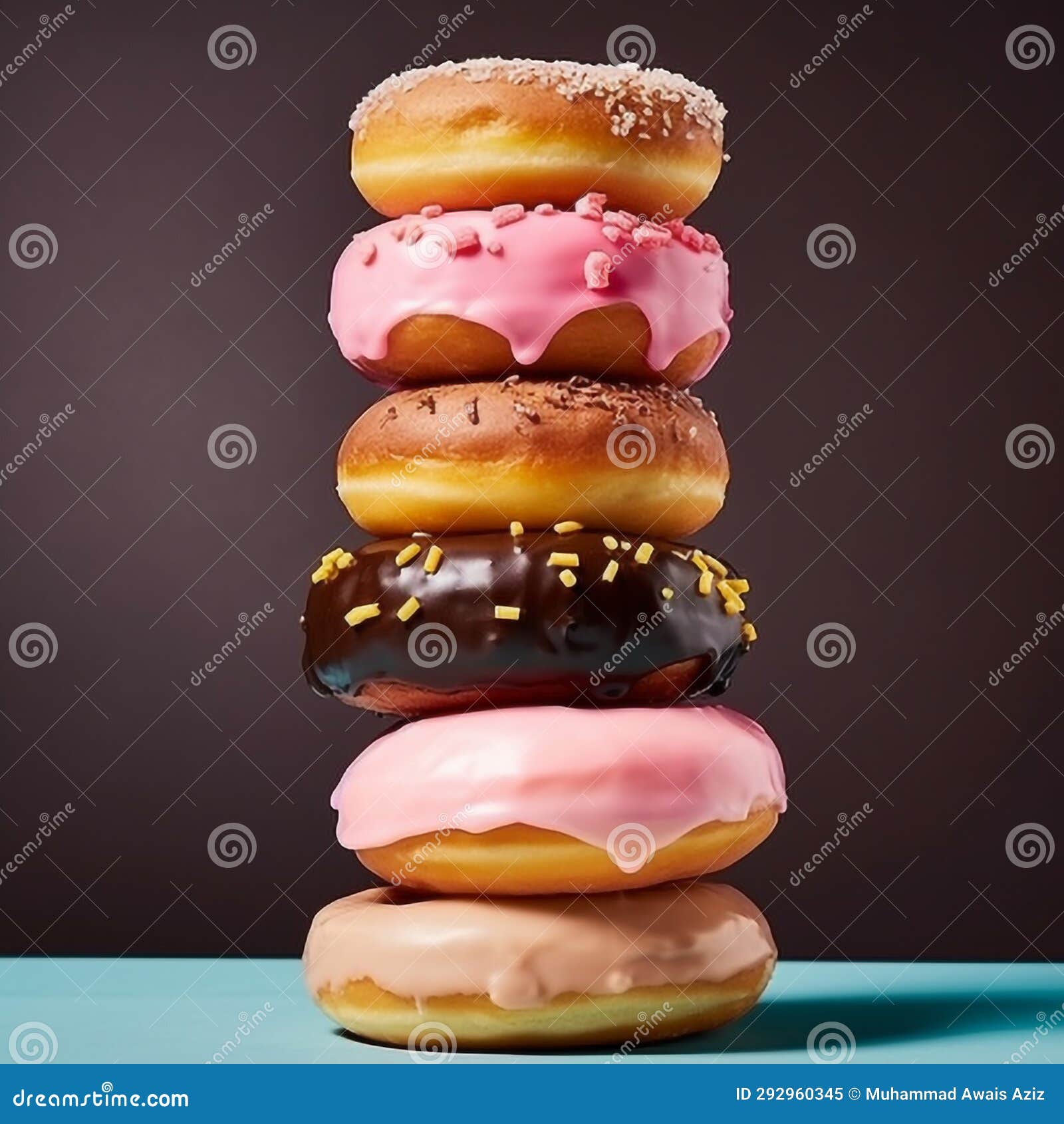 Donuts Stacked on Top of Each Other on a Blue Background Stock Image ...