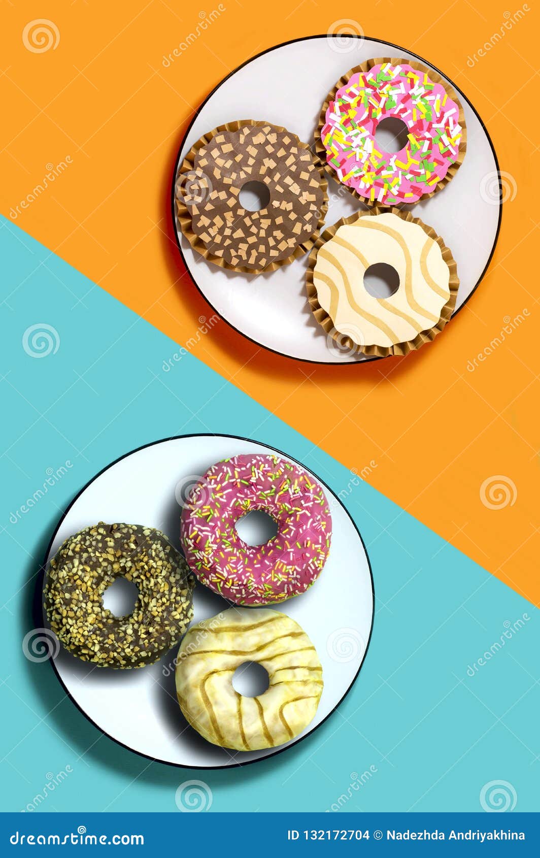 Donuts and Their Paper Models Stock Photo - Image of delicious, bagel ...