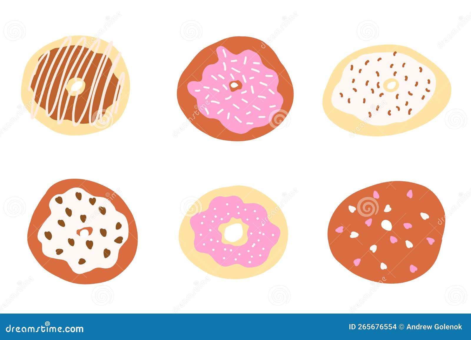 Donuts Vector Set in Cartoon Flat Style Stock Vector - Illustration of cream, drawn: 265676554