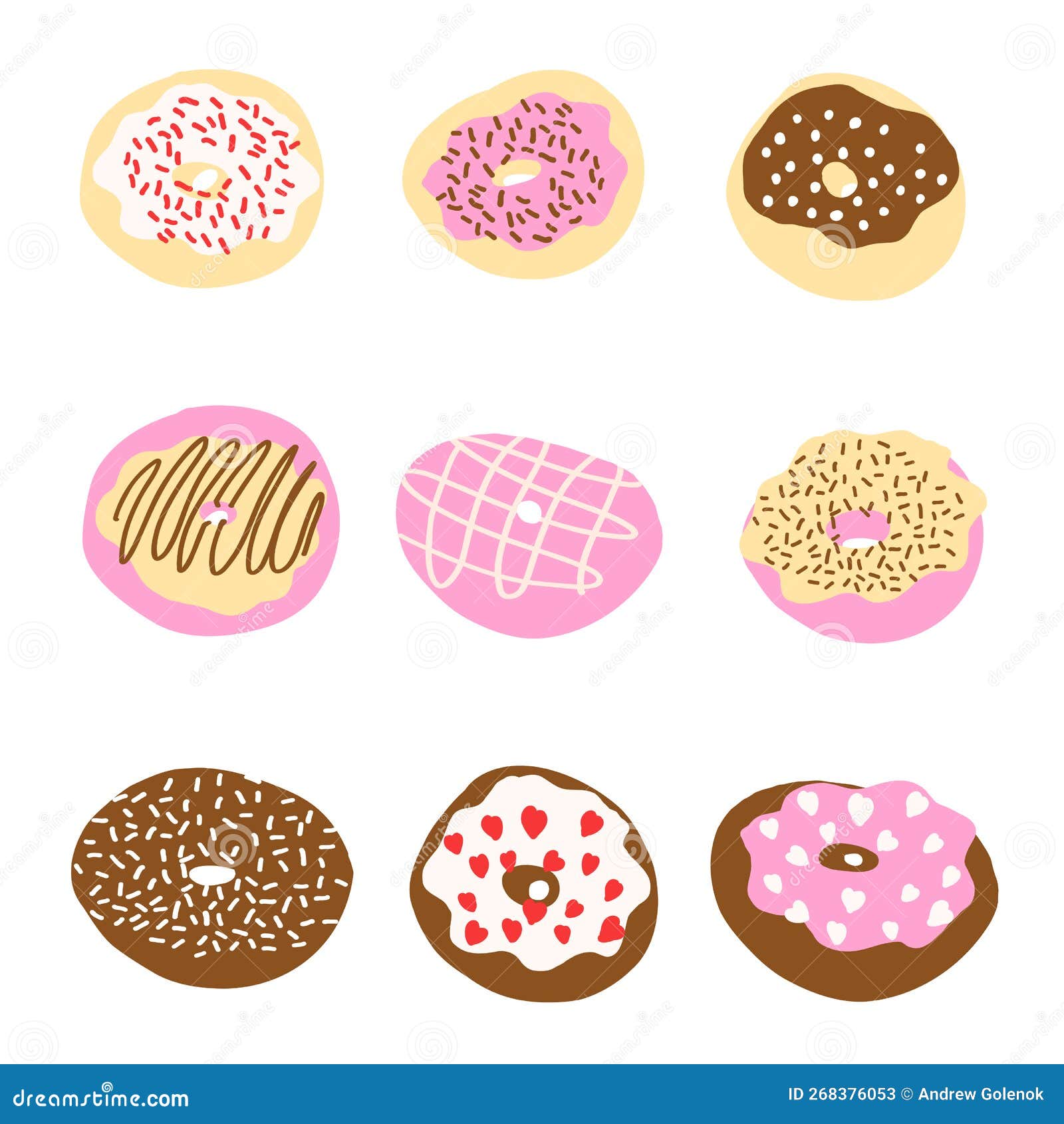 Donuts Vector Set in Cartoon Flat Style Stock Vector - Illustration of icon, pattern: 268376053