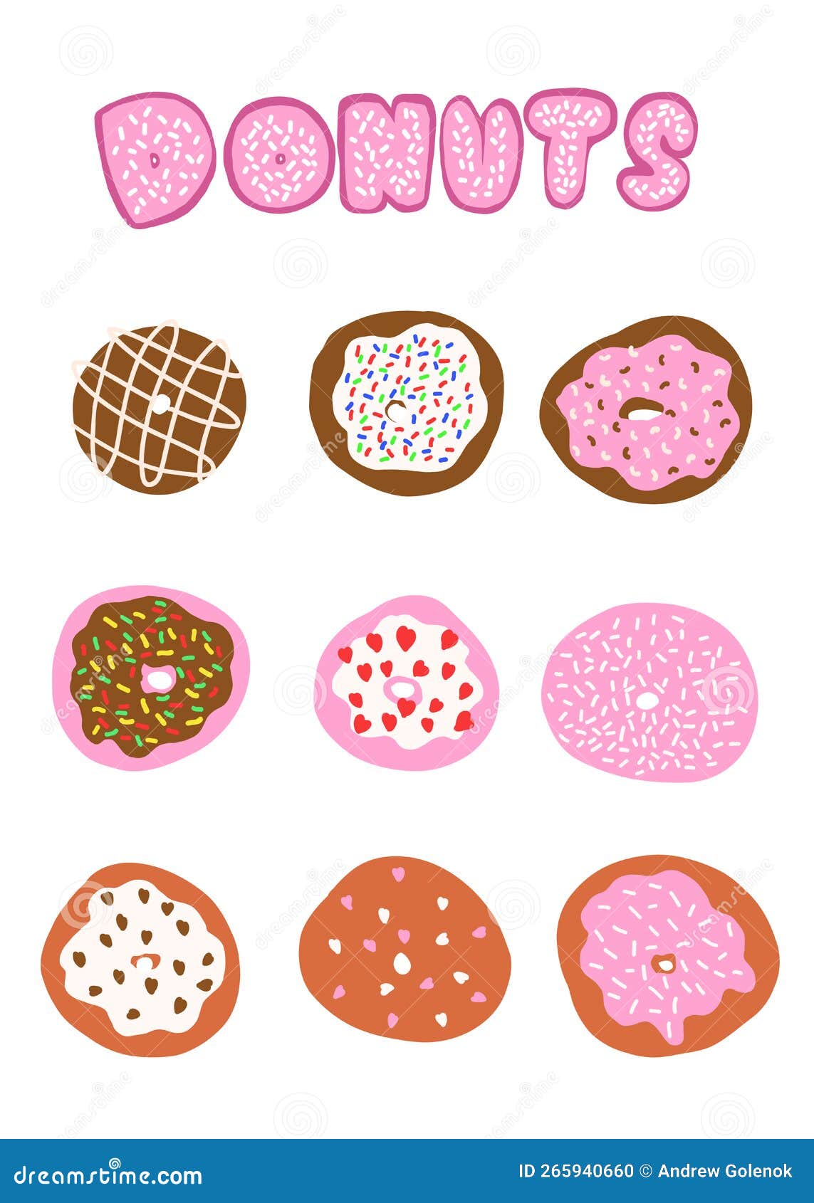 Donuts Vector Set in Cartoon Flat Style Stock Vector - Illustration of graphic, ring: 265940660