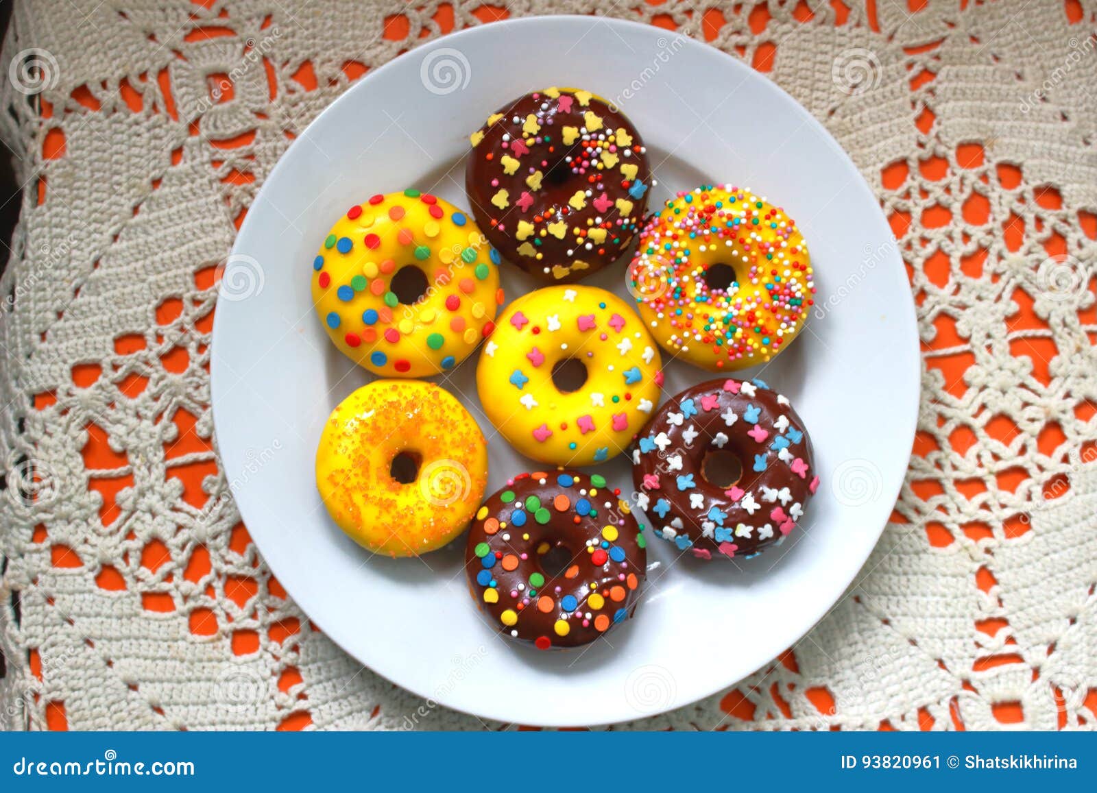 Donuts on a white plate stock image. Image of fresh, sugar - 93820961