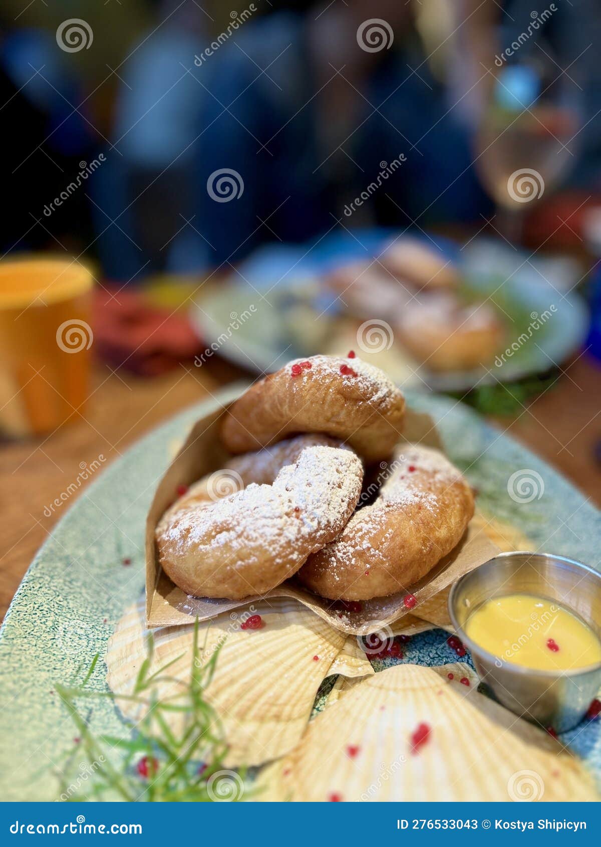 Donuts with White Powder on an Oval Plate Stock Image - Image of baking ...