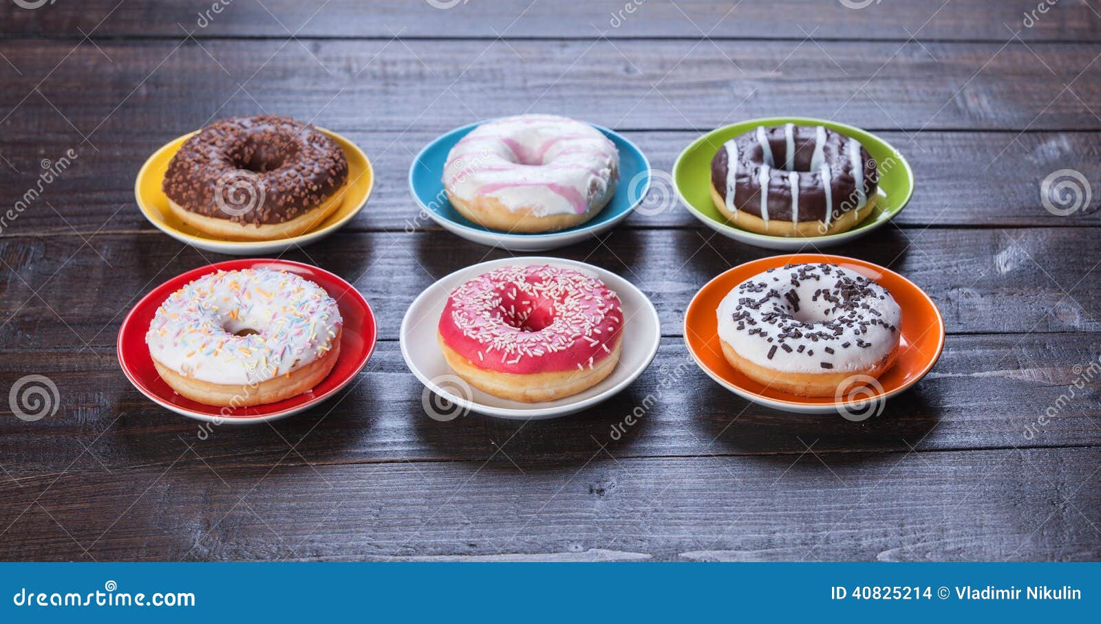 Donuts on wooden table. stock photo. Image of food, breakfast - 40825214