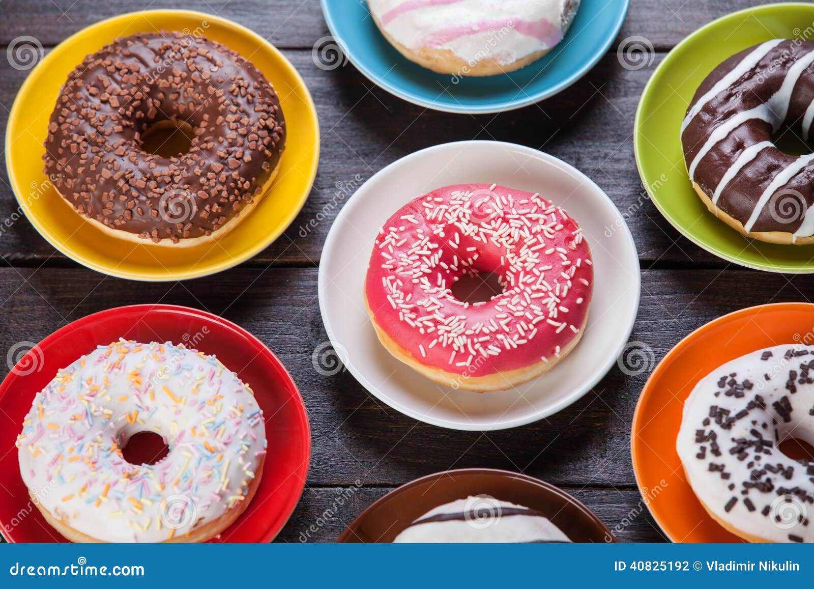 Donuts on wooden table. stock photo. Image of fried, break - 40825192