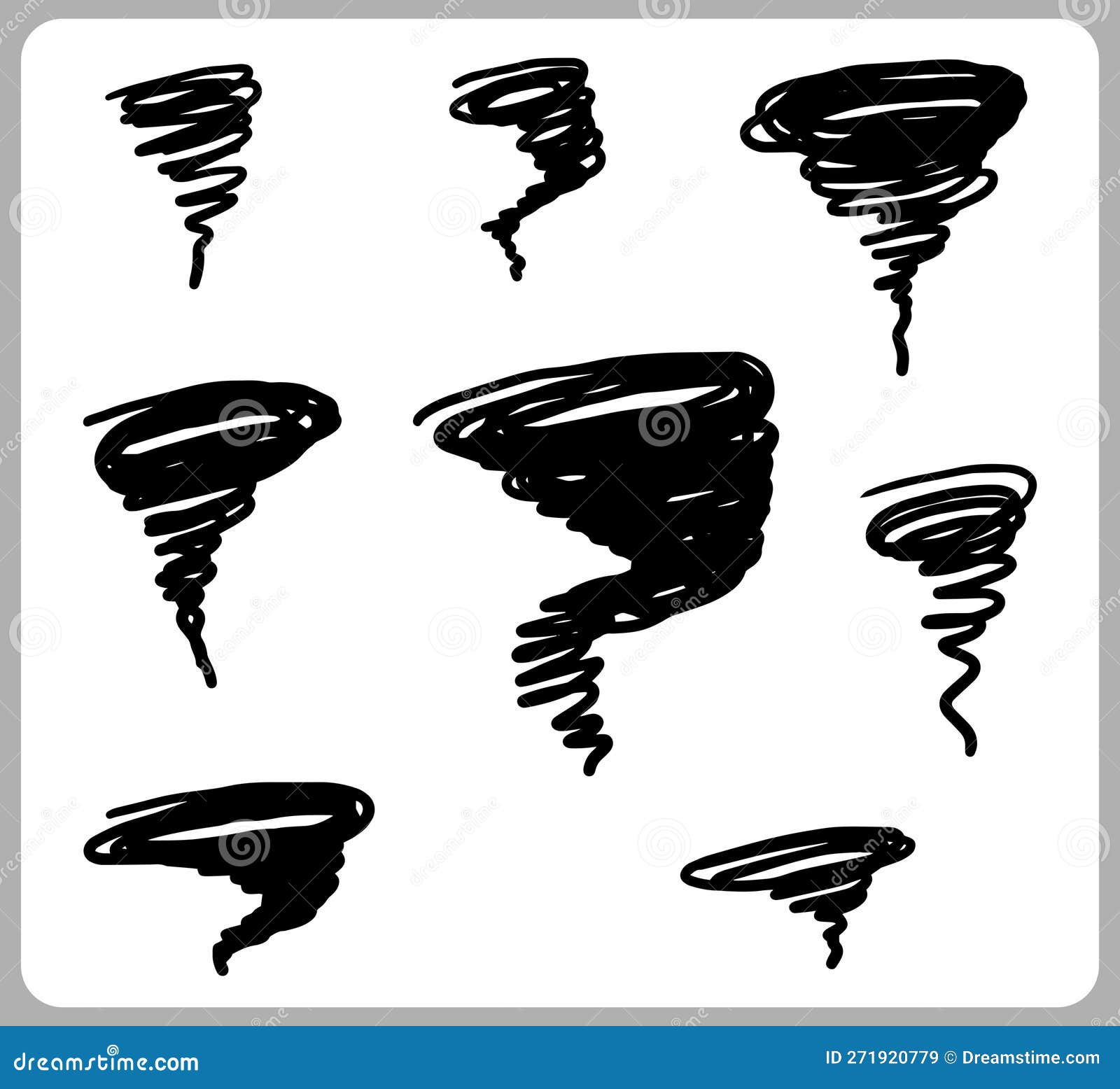Doodle Abstract Tornado. Thin Black Line Set of Windstorm in Vector ...