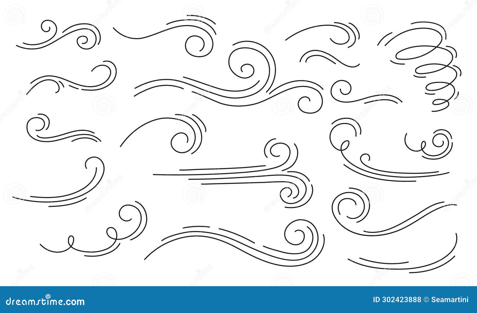 Doodle Air Wind Motions and Hurricane Storm Blows Stock Illustration ...