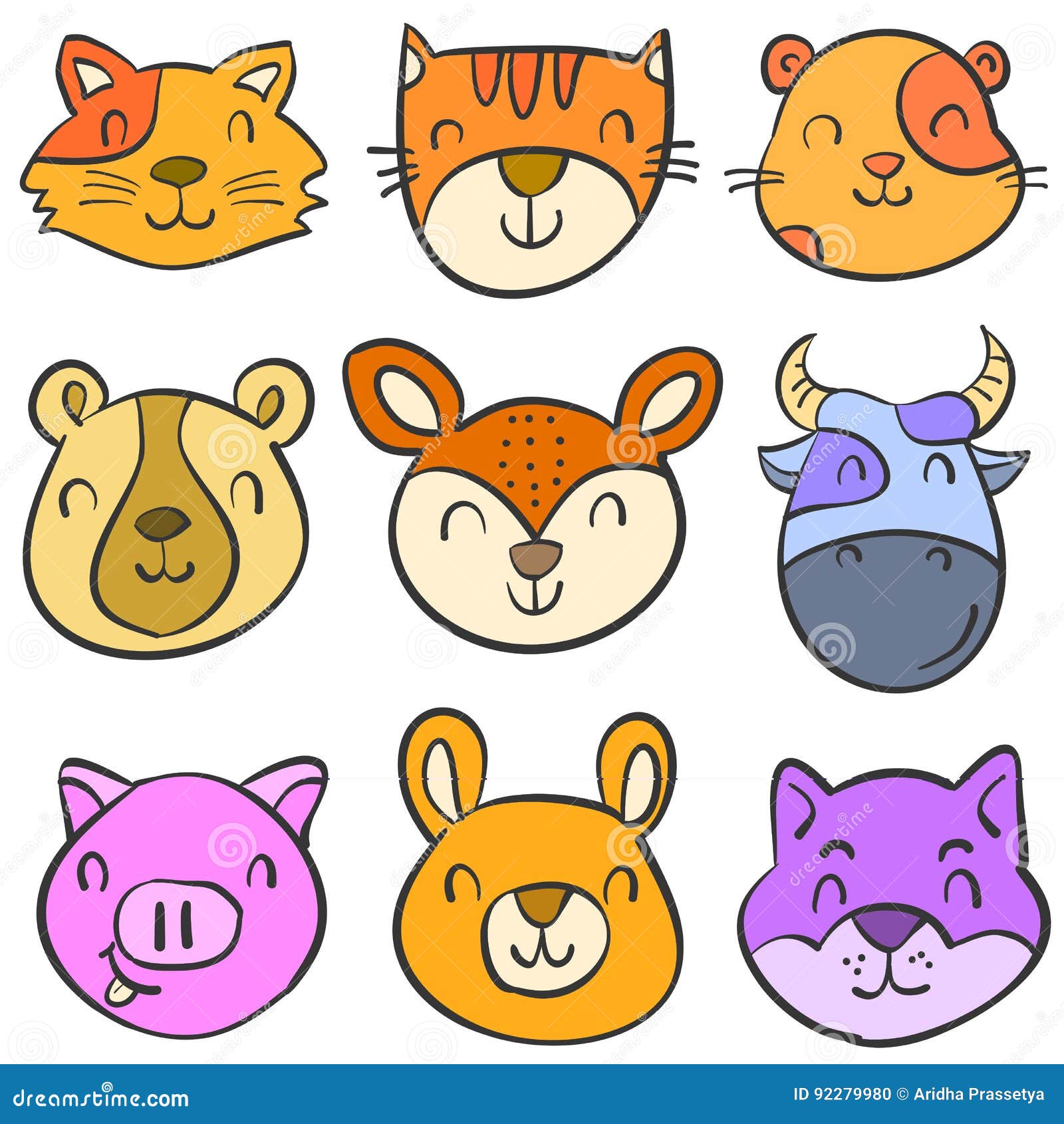Doodle of Animal Colorful Funny Cute Stock Vector - Illustration of ...