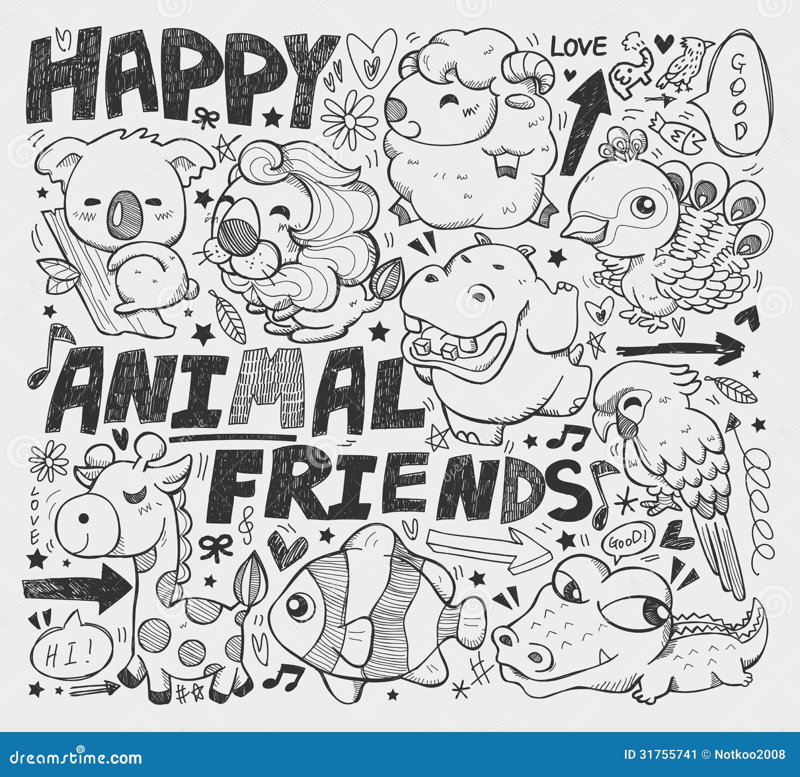 Doodle animal element stock vector. Illustration of mammal - 31755741