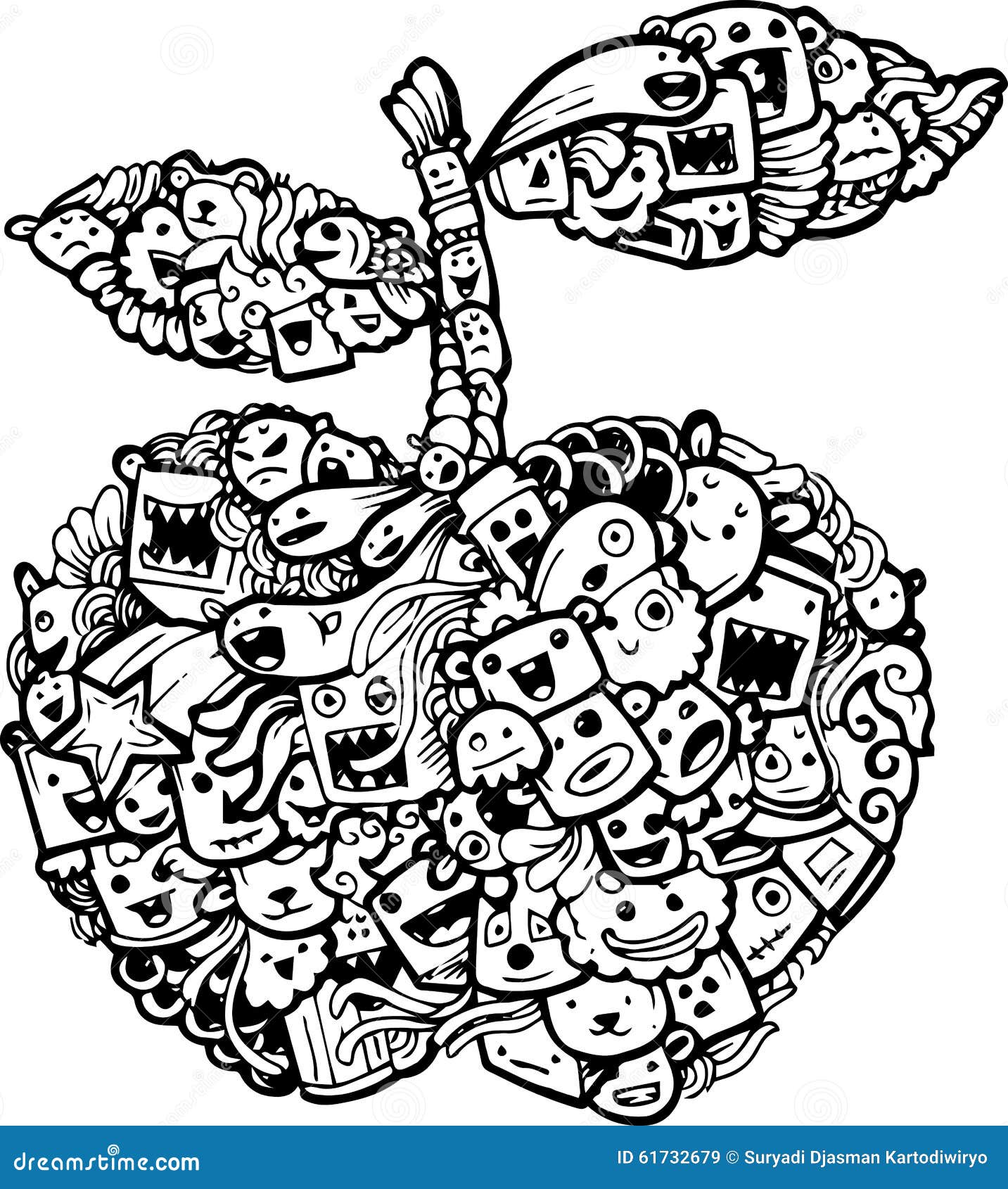 Doodle Apple Cartoon-hand Drawn Stock Illustration - Illustration of ...