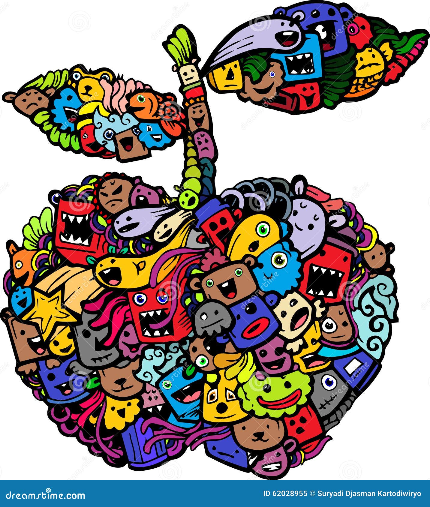 Doodle apple cartoon stock vector. Illustration of branch - 62028955