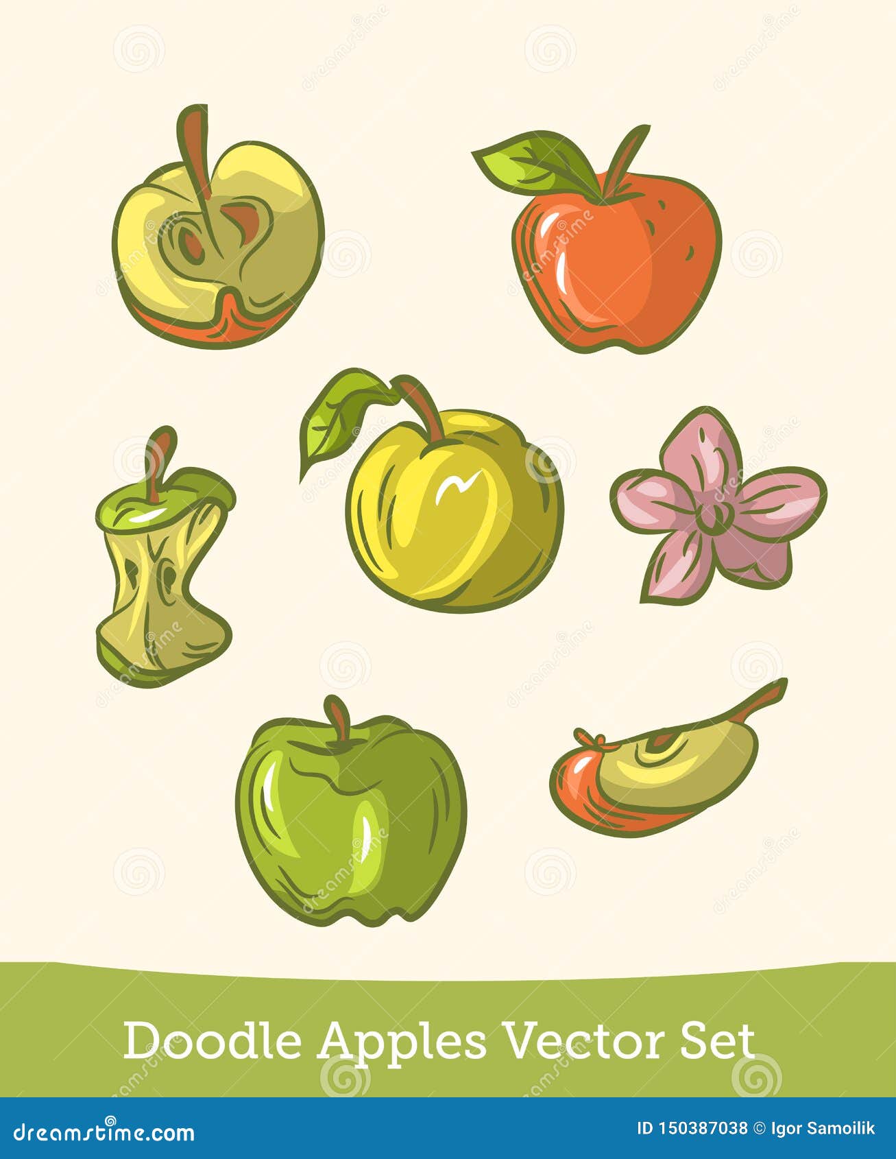 Doodle Apple Set Isolated on White Background. Vector Stock Vector ...