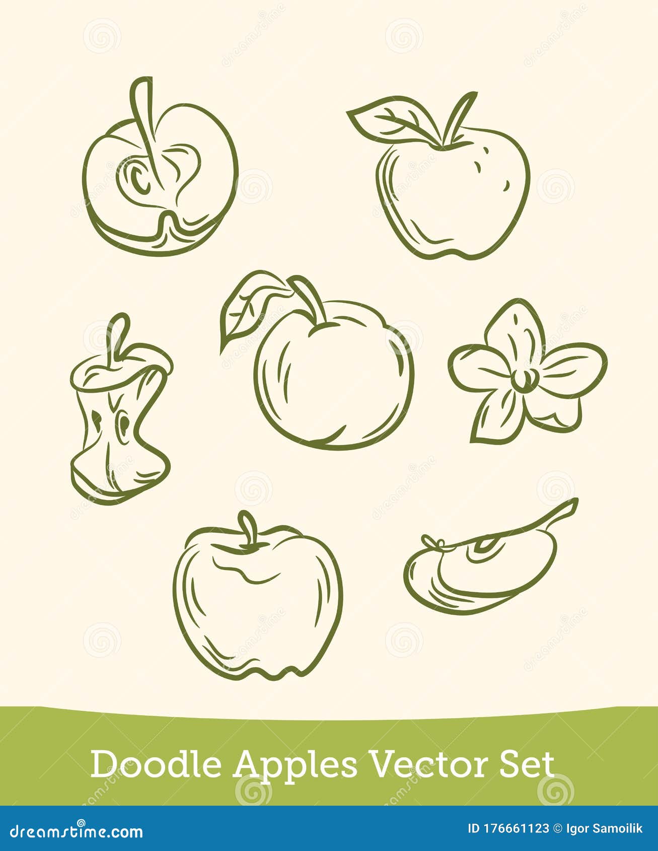 Doodle Apple Set Isolated on White Background. Vector Stock Vector ...