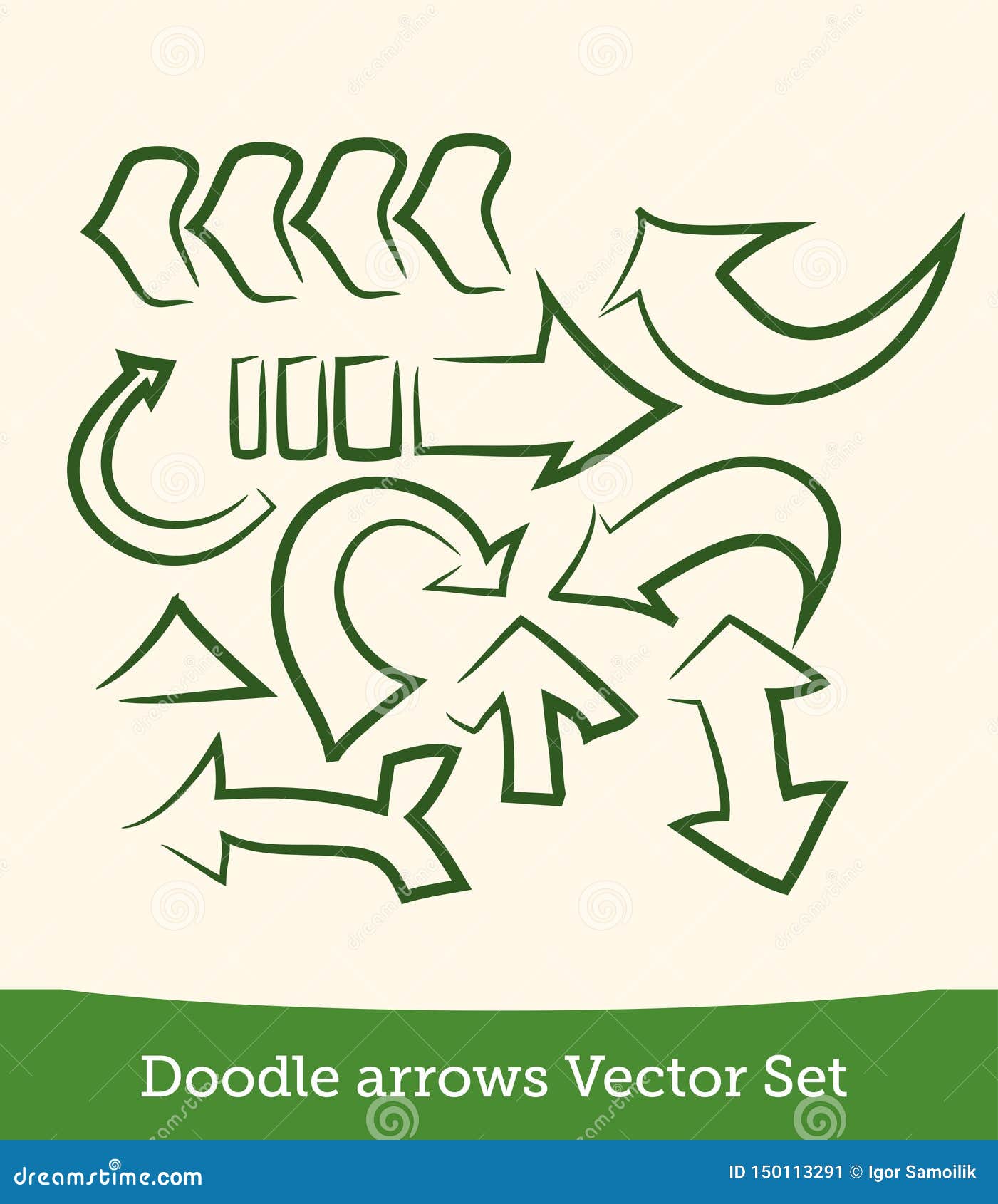 Doodle Arrow Set Isolated on White Background. Vector Stock Vector ...